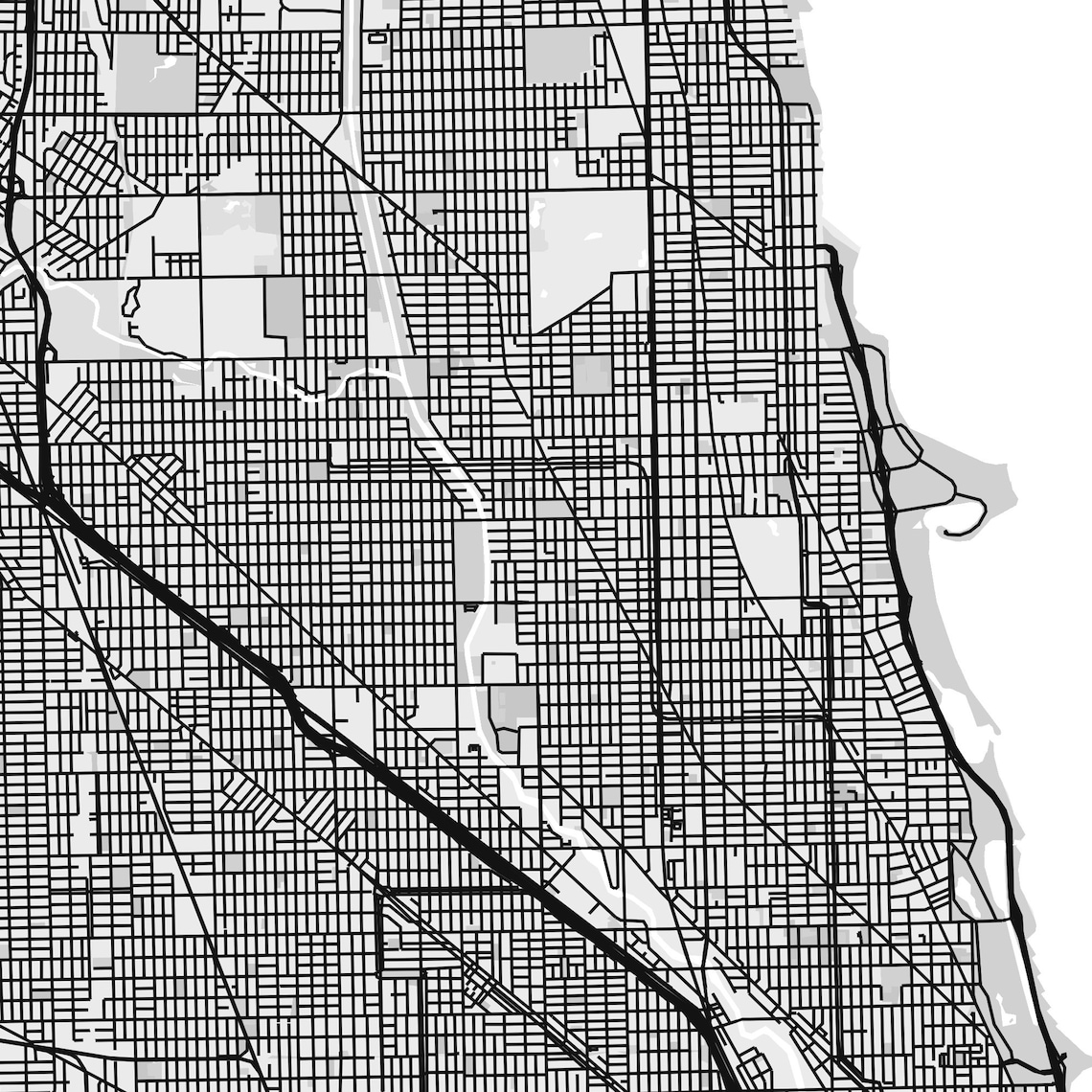 Map of Chicago - Instant Download Printable Wall Art - Black and White ...