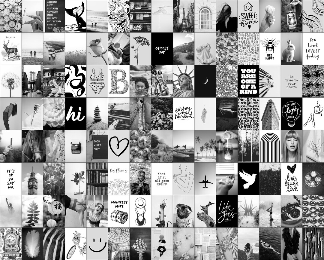 125pcs Black and White Wall Collage Set Boho Aesthetic, B&W Photo ...