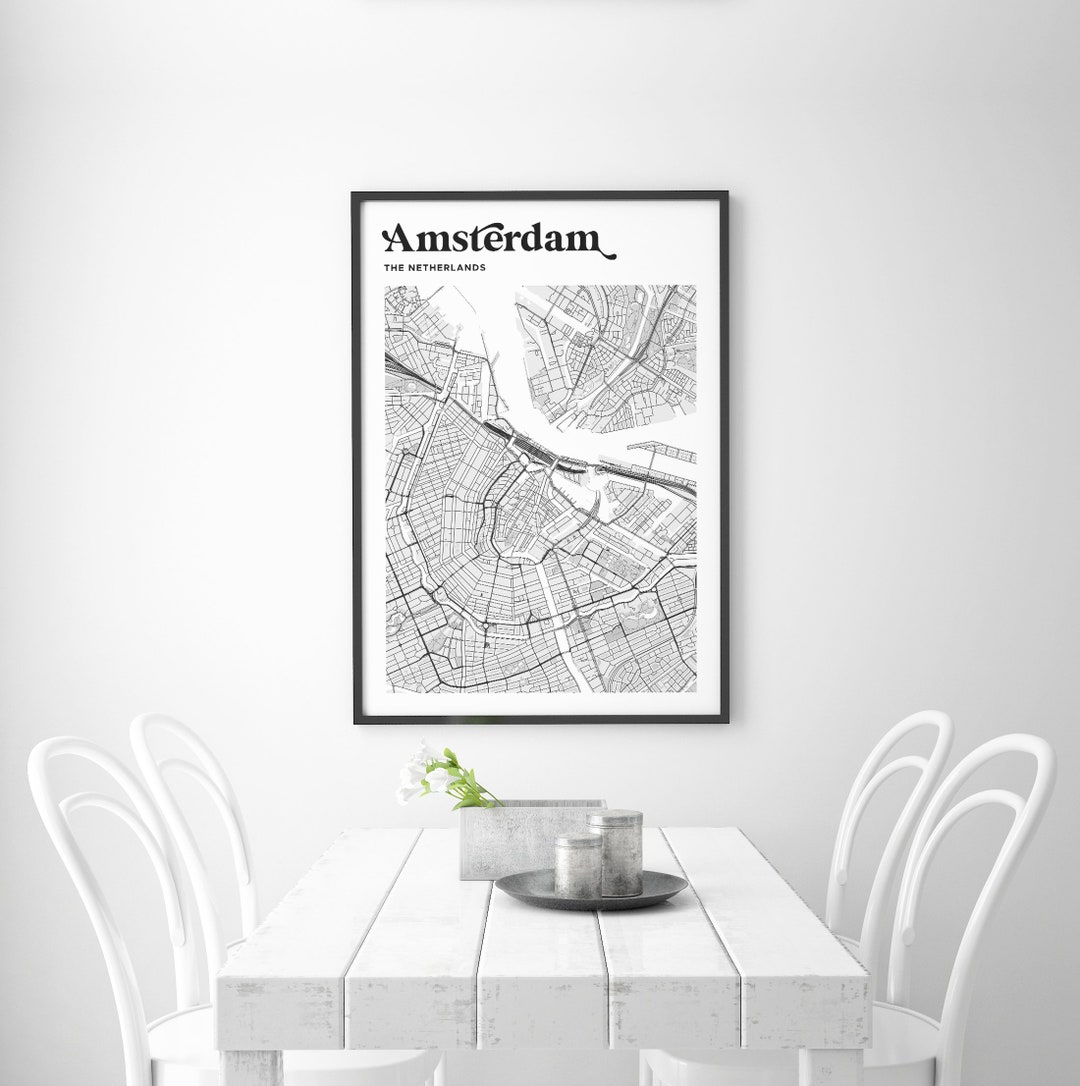 Map of Amsterdam - Instant Download Printable Wall Art - Black and ...