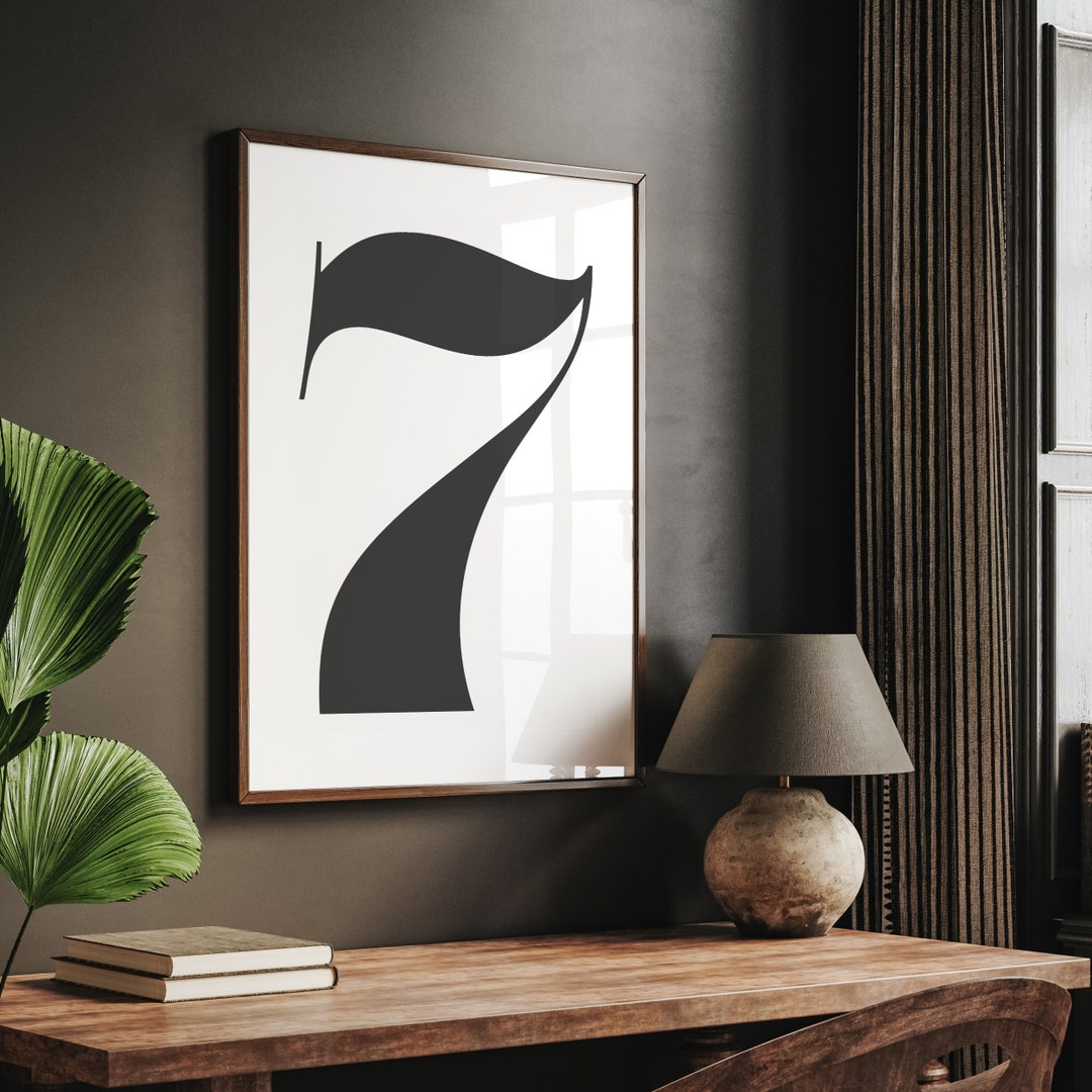 Big Number 7 - Instant Download Printable Wall Art - Black White ...