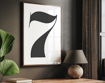 Big Number 7 Instant Download Printable Wall Art Black - Etsy UK