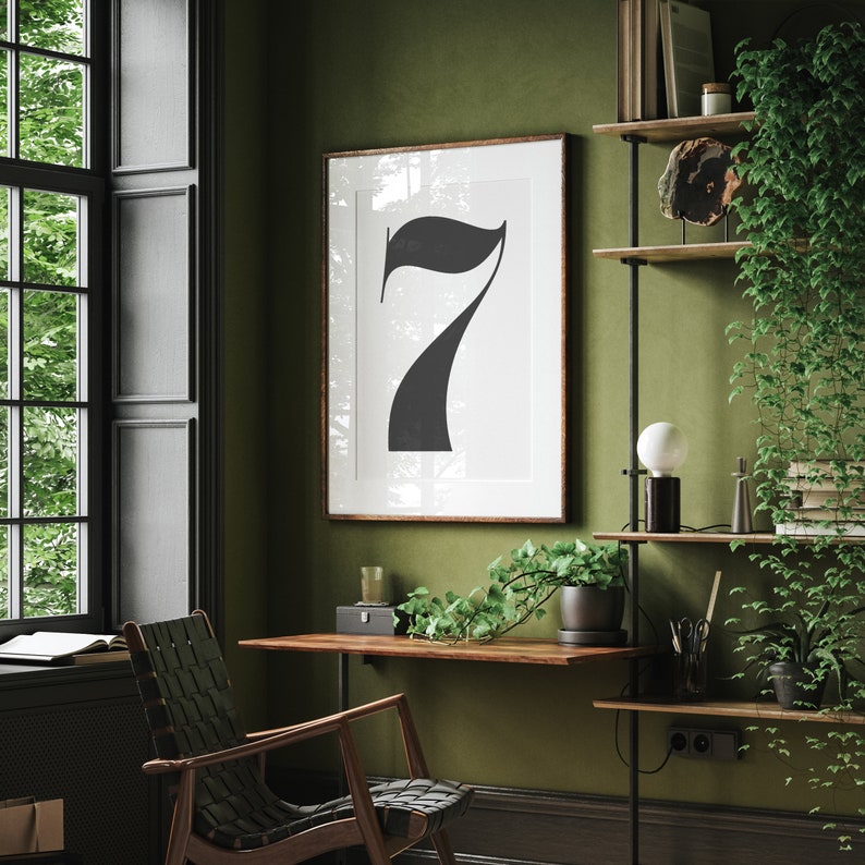 Big Number 7 - Instant Download Printable Wall Art - Black White ...