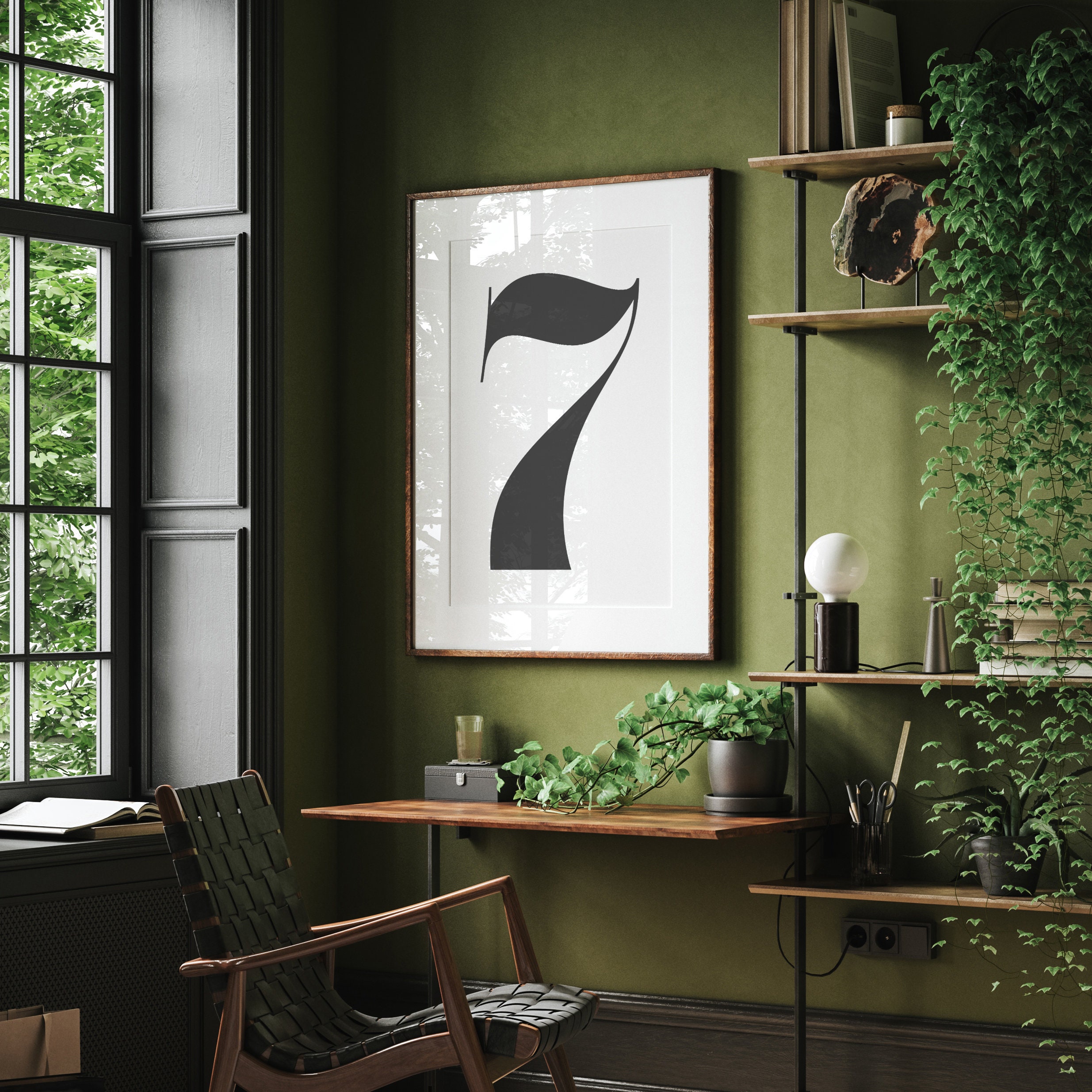 Big Number 7 - Instant Download Printable Wall Art - Black White ...