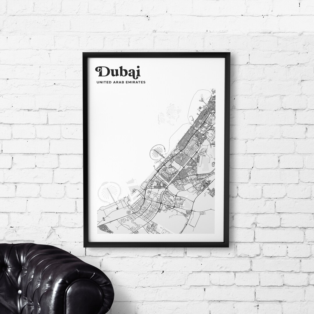 Map of Dubai, UAE - Instant Download Printable Wall Art - Black and ...
