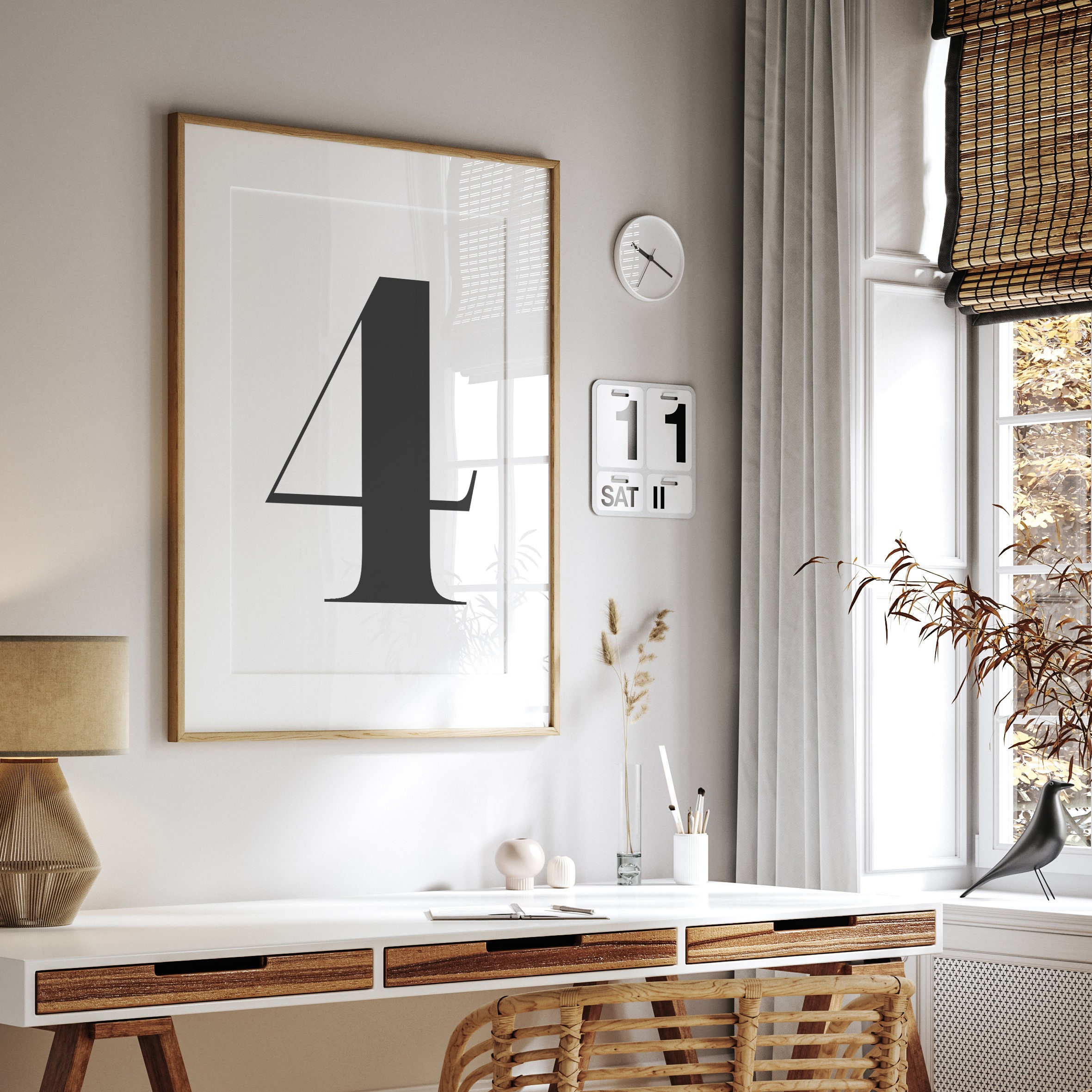 Big Number 4 - Instant Download Printable Wall Art - Black White ...