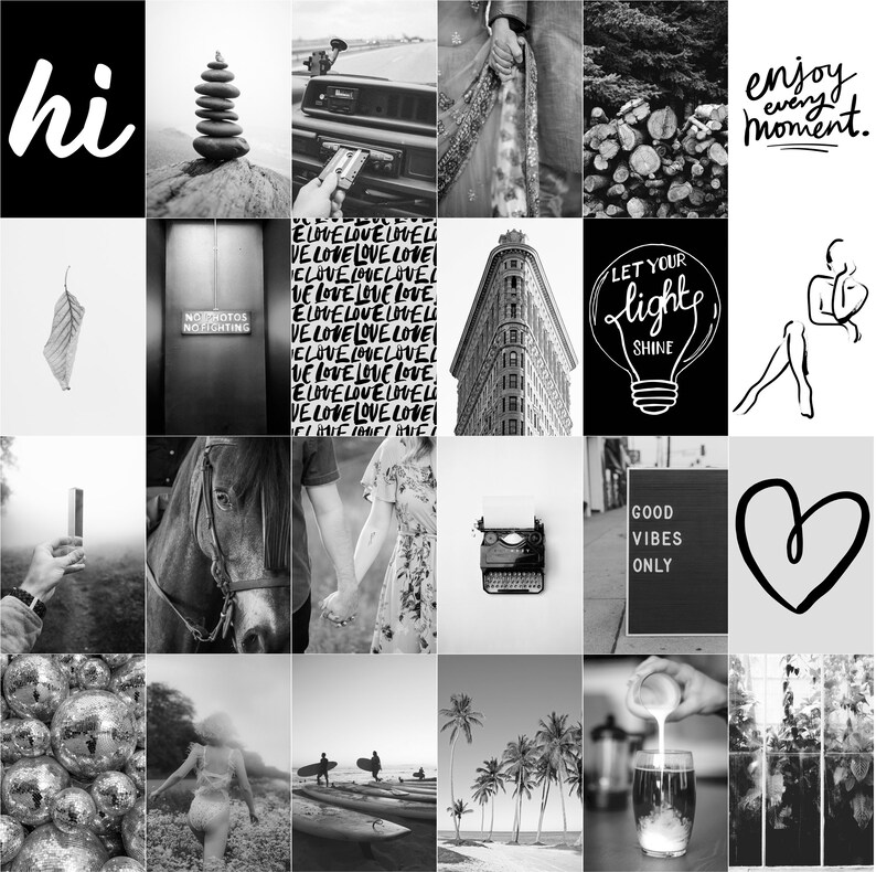 125pcs Black and White Wall Collage Set Boho Aesthetic, B&W Photo ...