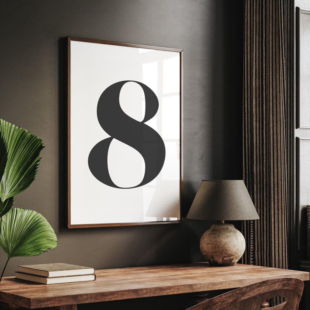 Big Number 8 - Instant Download Printable Wall Art - Black White ...