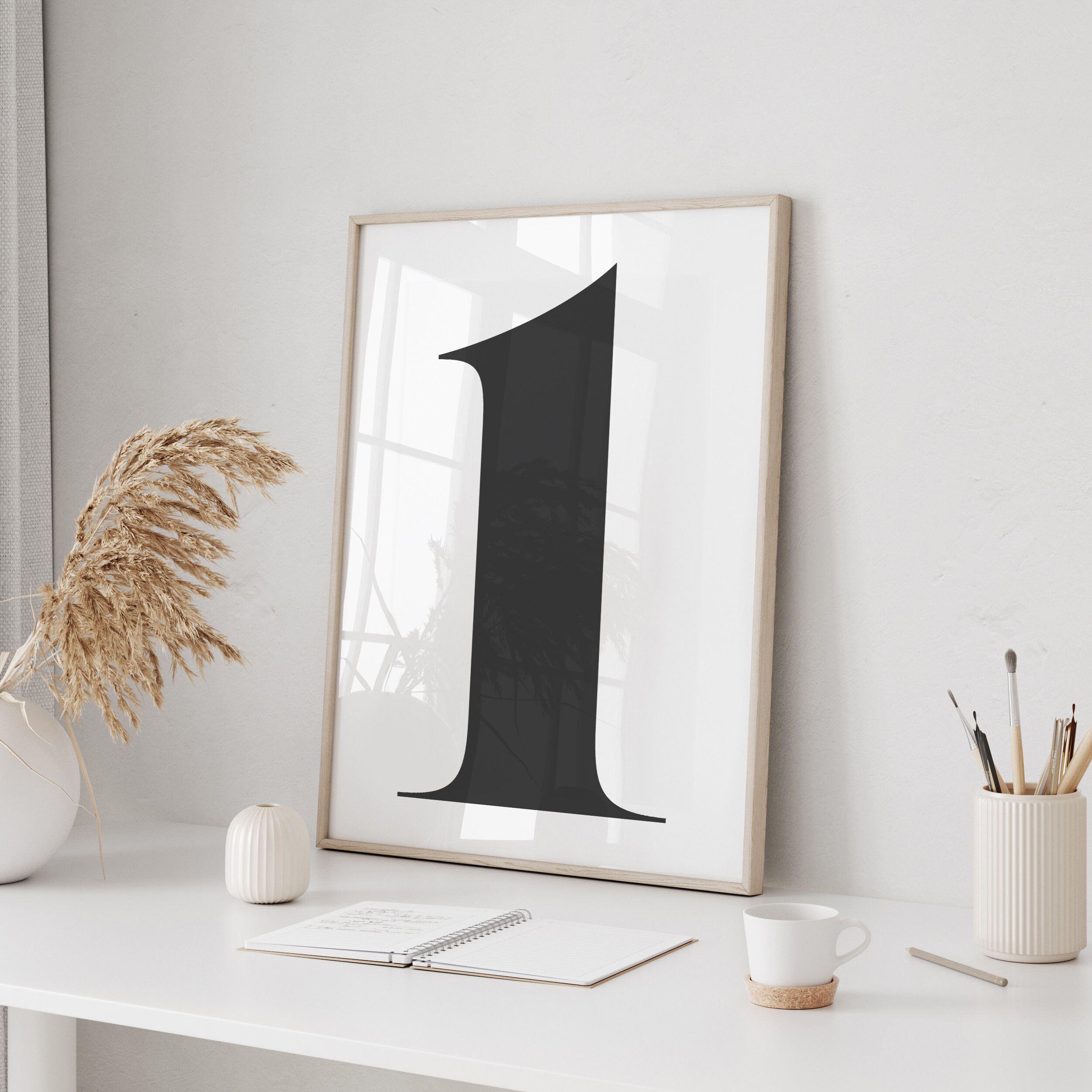 Big Number 1 - Instant Download Printable Wall Art - Black White ...