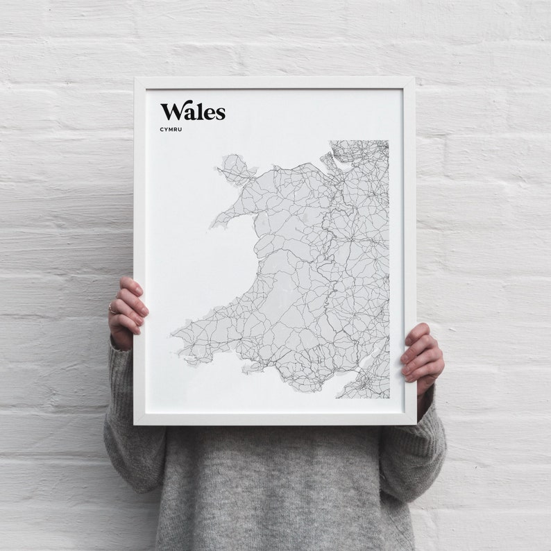 Map of Wales - Instant Download Printable Wall Art - Black and White ...