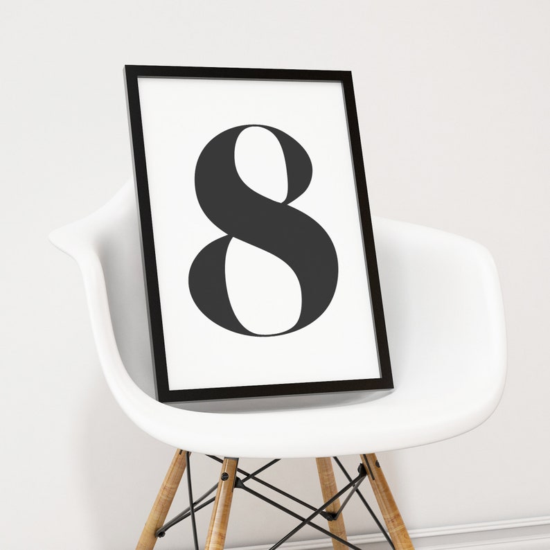 Big Number 8 - Instant Download Printable Wall Art - Black White ...