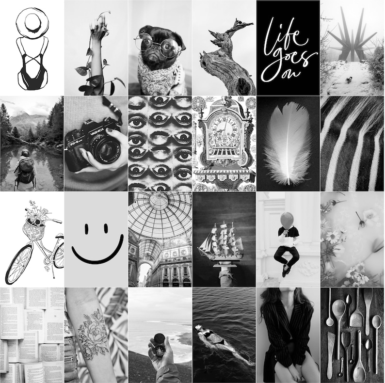 125pcs Black and White Wall Collage Set Boho Aesthetic, B&W Photo ...