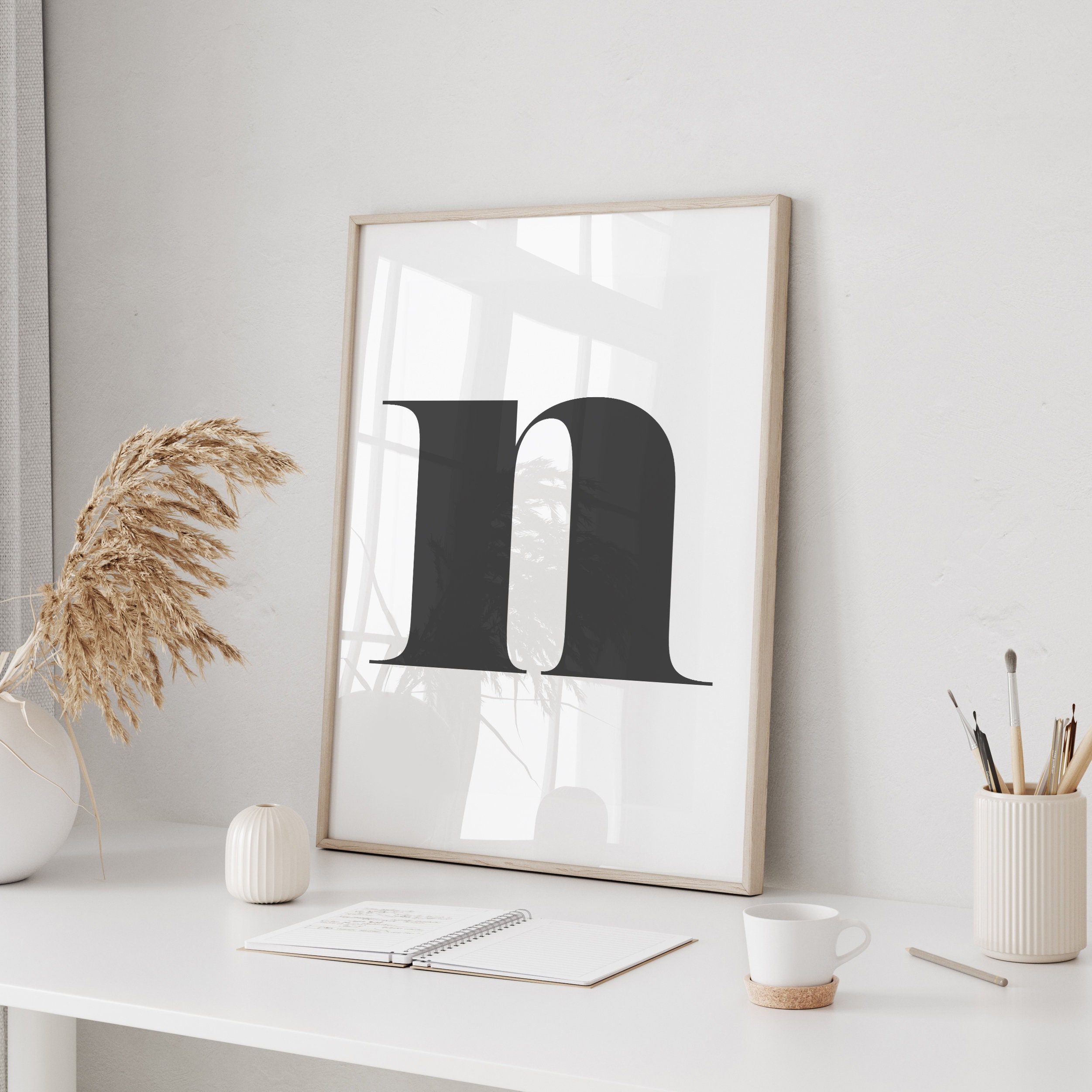 Big Initial Letter N Instant Download Printable Wall Art Black White ...