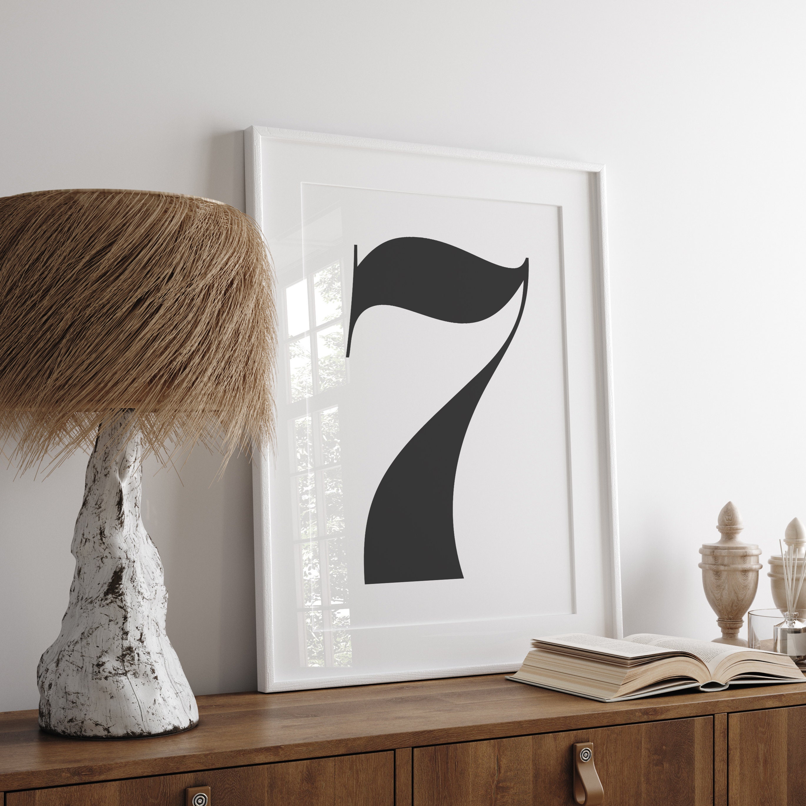 Big Number 7 - Instant Download Printable Wall Art - Black White ...