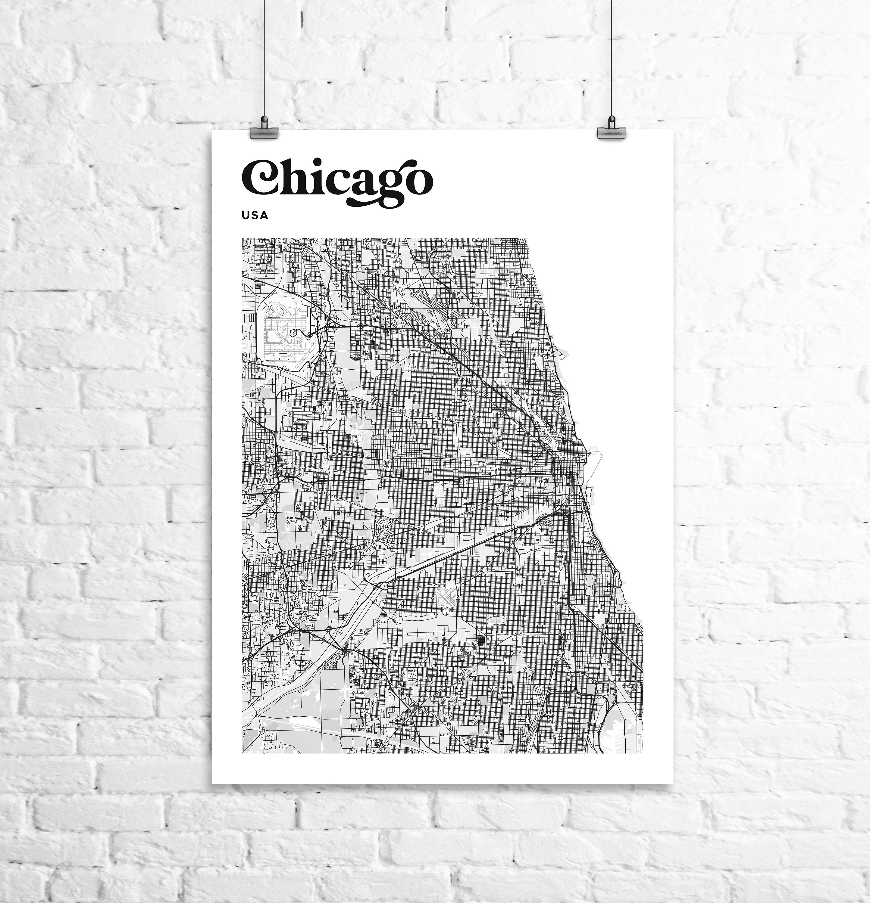 Map of Chicago - Instant Download Printable Wall Art - Black and White ...