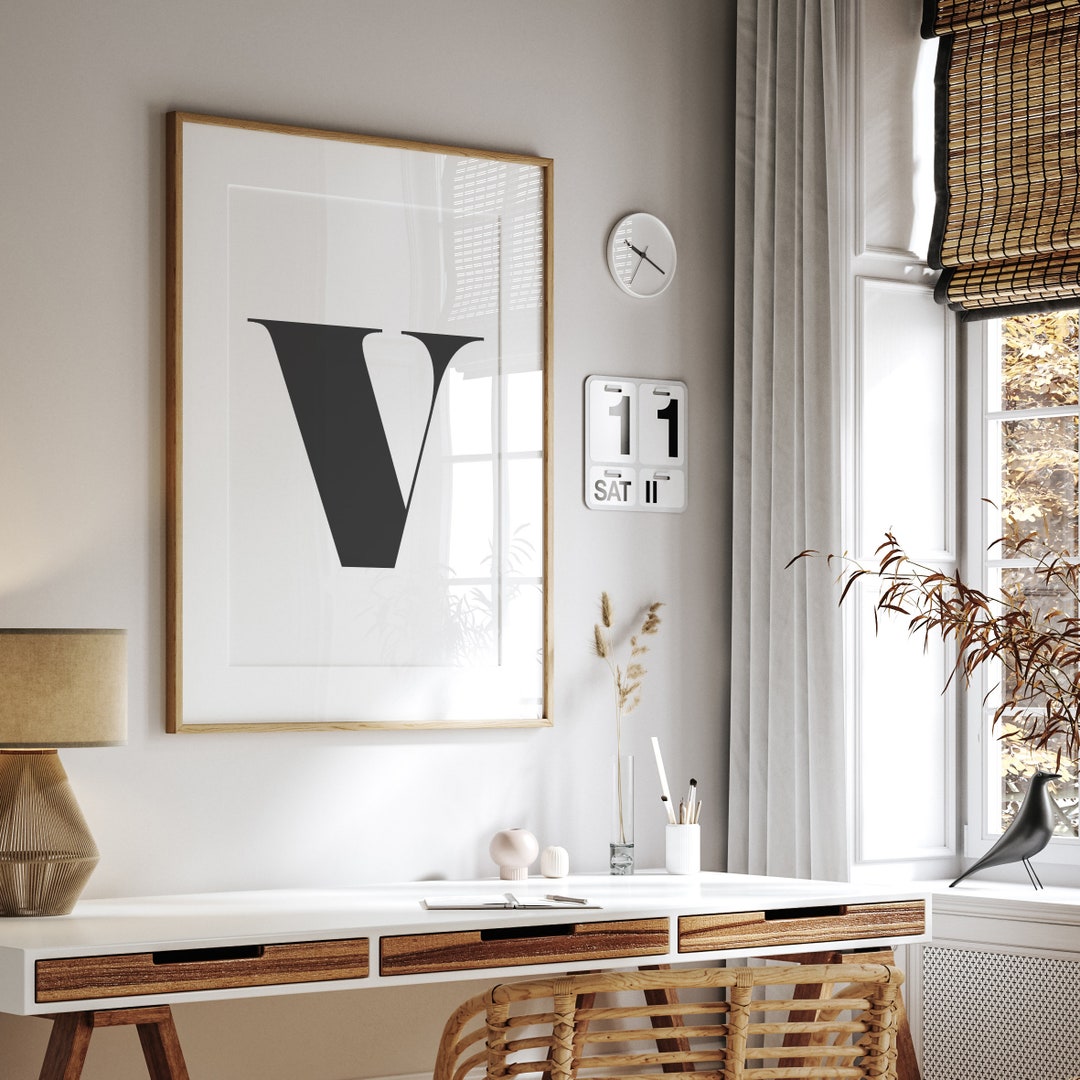 Big Initial Letter V - Instant Download Printable Wall Art - Black ...