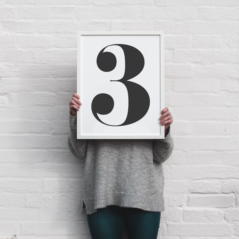 Big Number 3 Instant Download Printable Wall Art Black - Etsy
