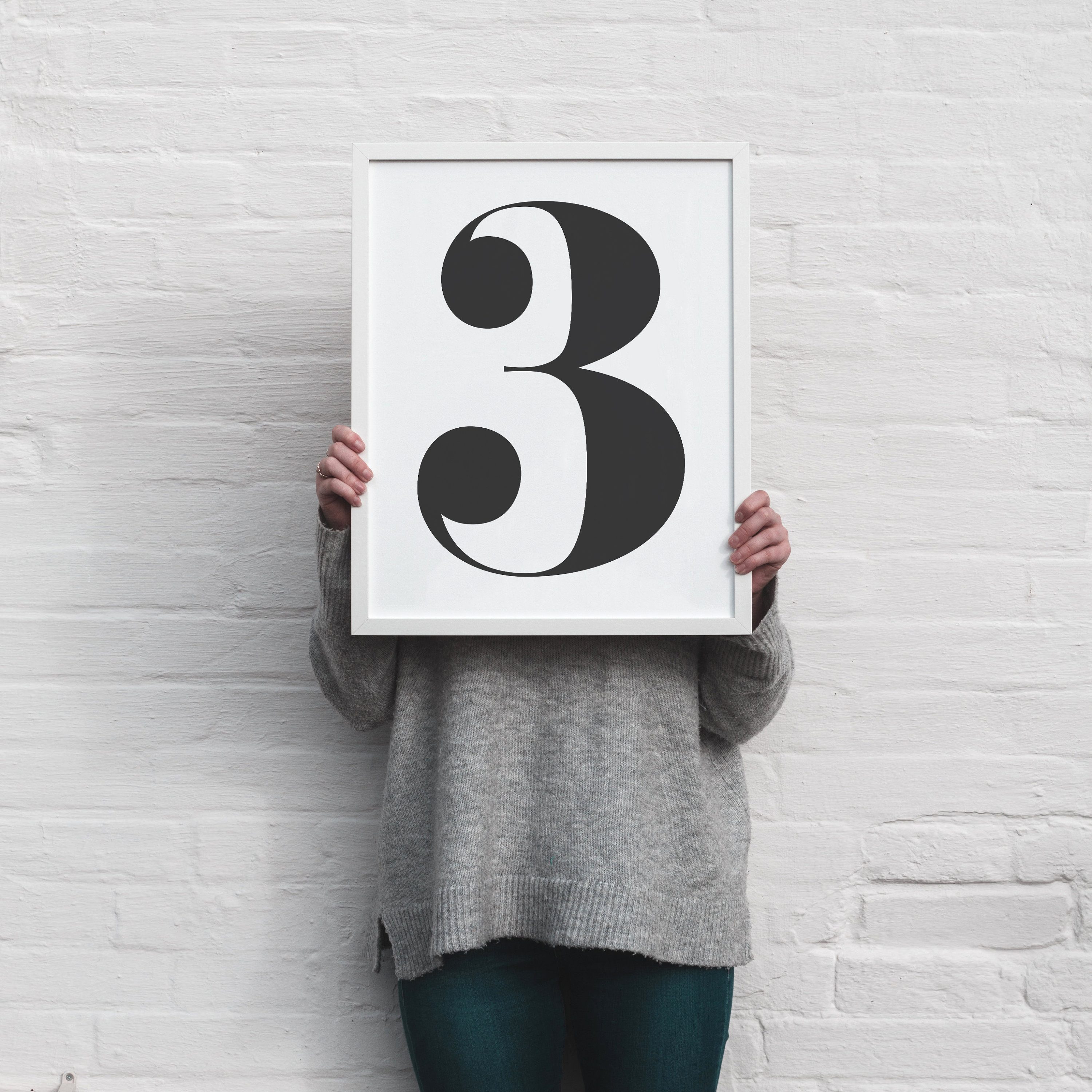 Big Number 3 - Instant Download Printable Wall Art - Black White ...