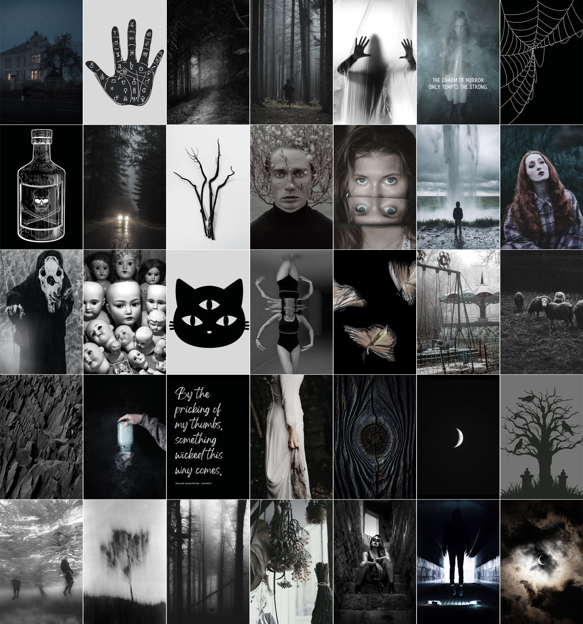 150pcs Creepy Goth Aesthetic Wall Collage Set, Witchy Haunted, Strange ...