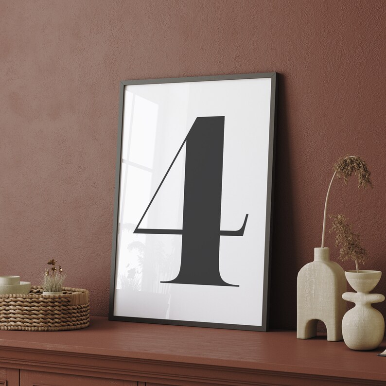 Big Number 4 - Instant Download Printable Wall Art - Black White ...