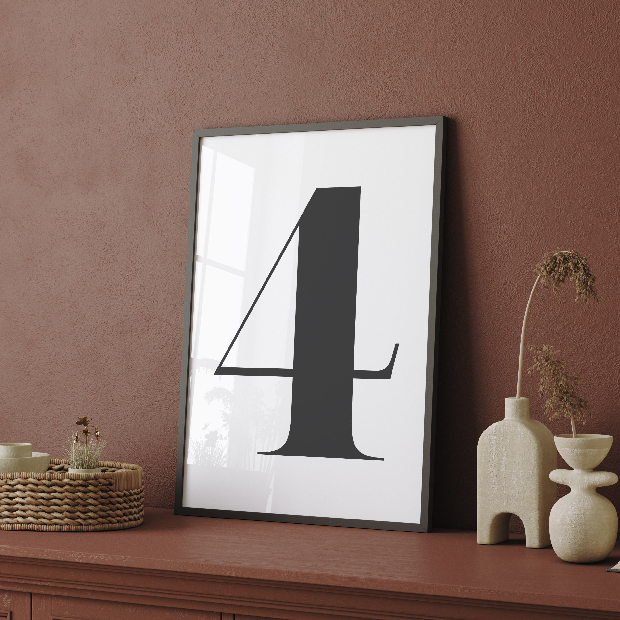 Big Number 4 - Instant Download Printable Wall Art - Black White ...