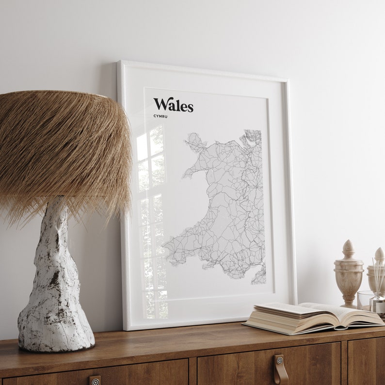 Map of Wales - Instant Download Printable Wall Art - Black and White ...