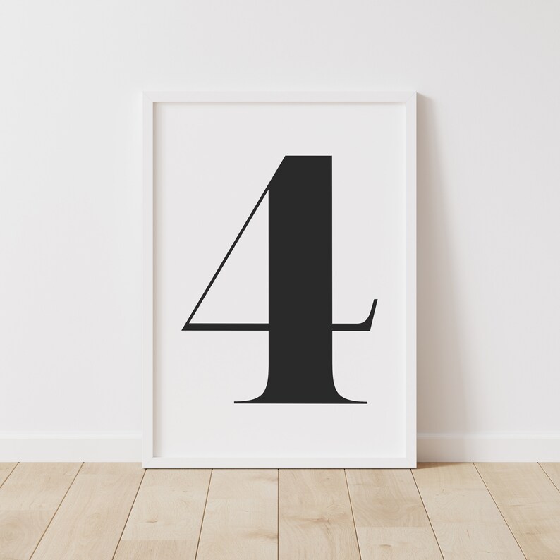Big Number 4 - Instant Download Printable Wall Art - Black White ...