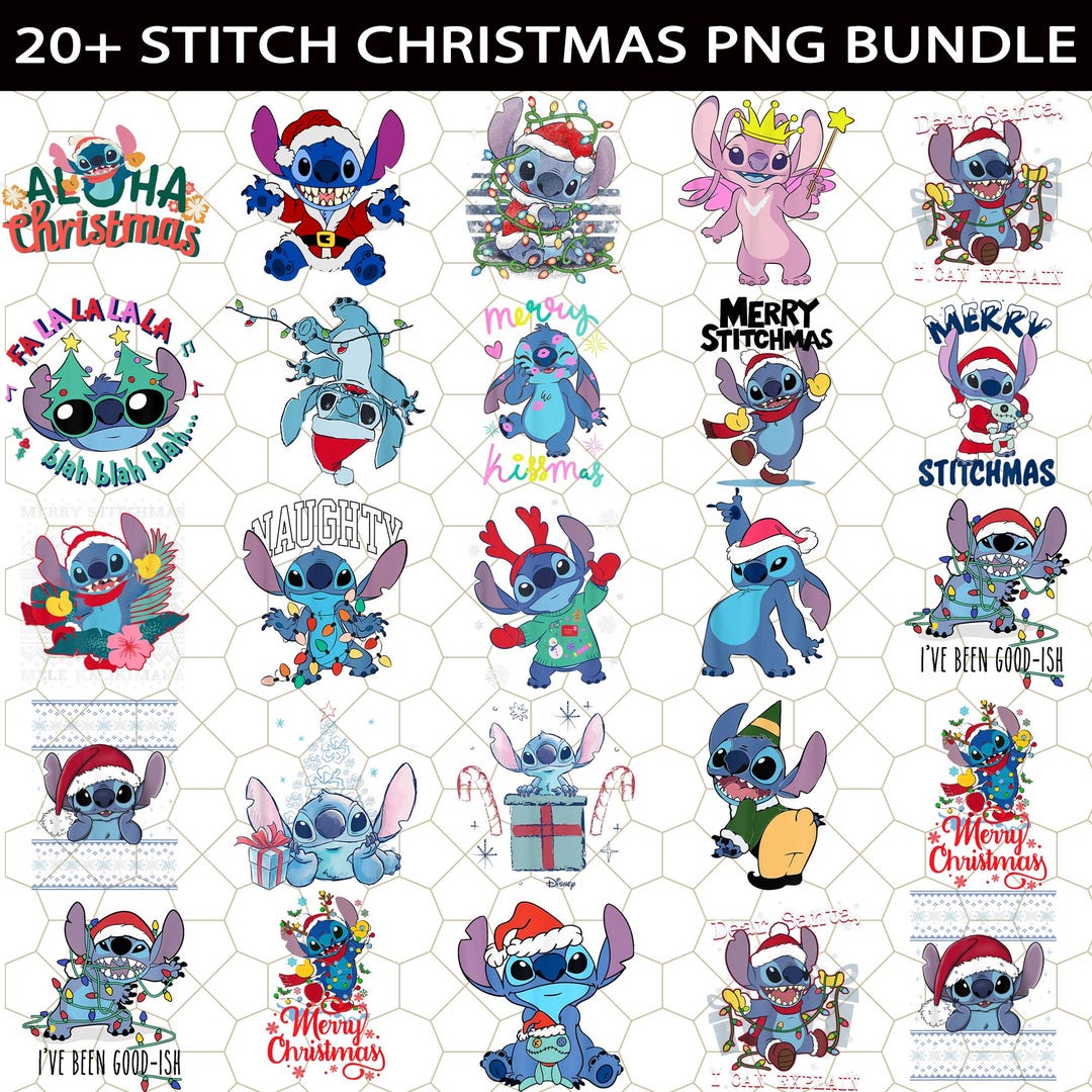 Christmas Stitch PNG Bundle, Christmas Sublimations, Stitch Santa Png ...
