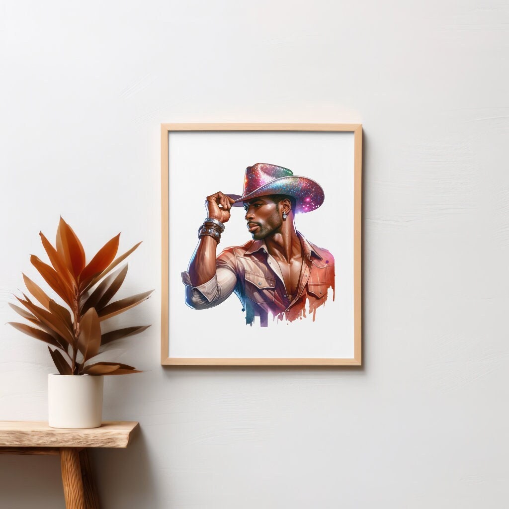 Dancing Glitter Disco Cowboy Watercolor Poster Print, Cowboy Aesthetic ...