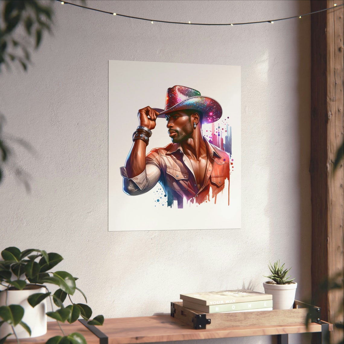 Dancing Glitter Disco Cowboy Watercolor Poster Print, Cowboy Aesthetic ...