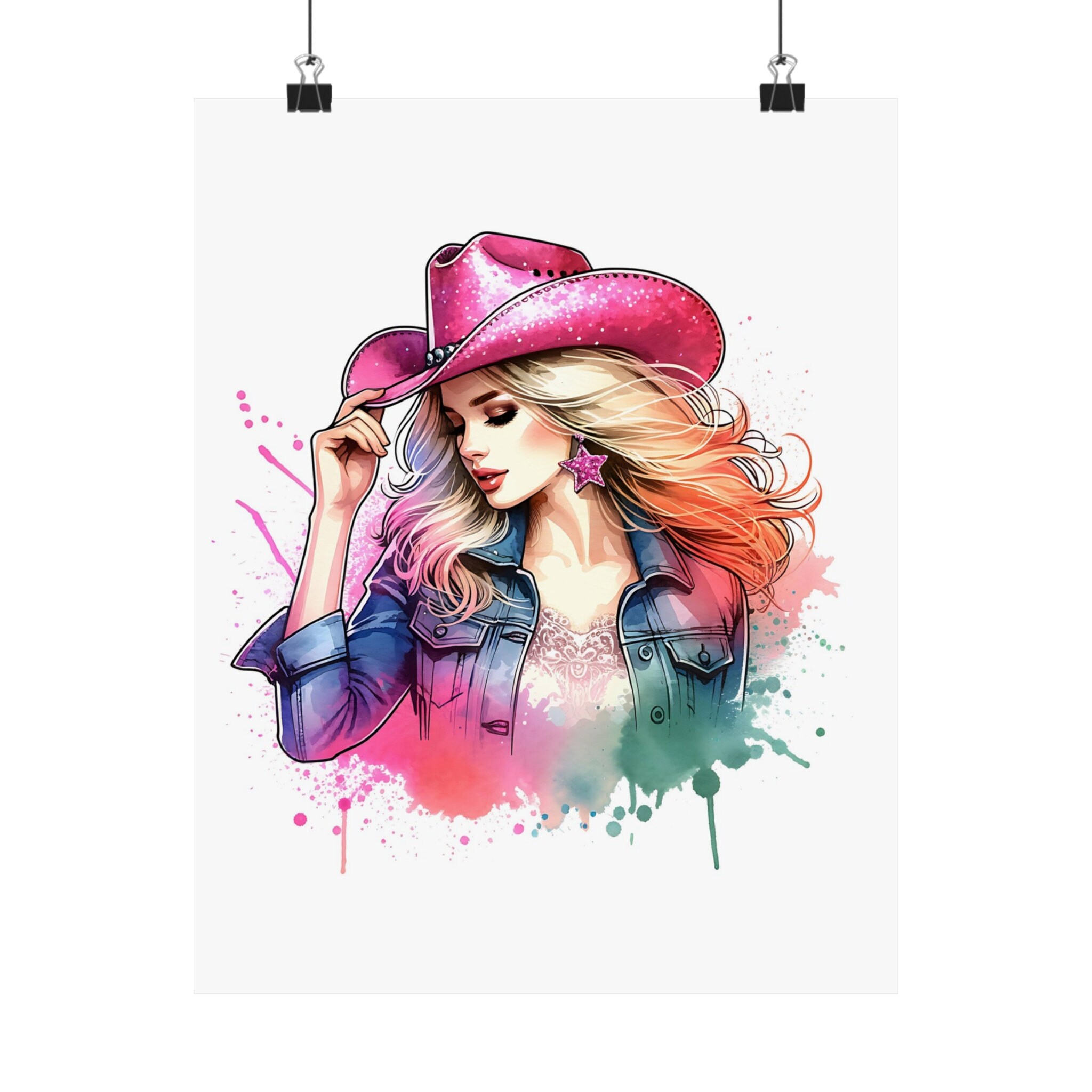 Blonde Sparkly Cowgirl Watercolor Style Poster Print, Disco Cowgirl ...