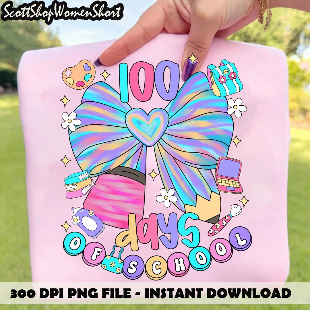 100 Days of School Coquette PNG, Teacher 100 Days Bracelet Png ...