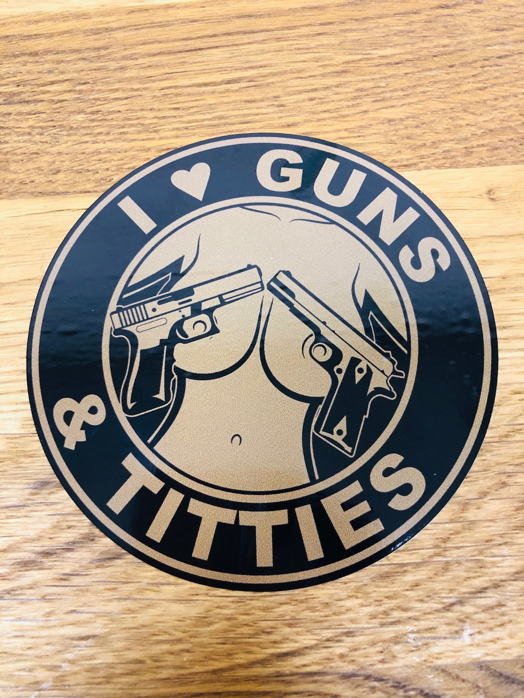 I Love Guns & TITTIES Sticker Gold Tuning Car Decal Oldschool PORN Sexy ...