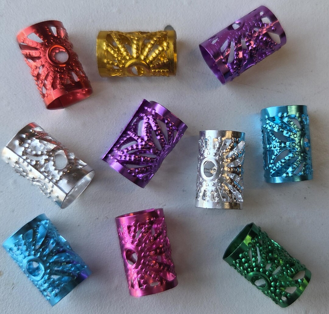 10 Large Dread Braid Hair Cuffs. Mixed Rainbow Dreadlock Beads. Afro ...