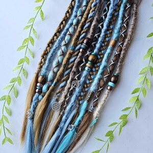 Mid Length Brown Ombre & Blue Dreadlock Extensions. Mixed Crystal Boho ...