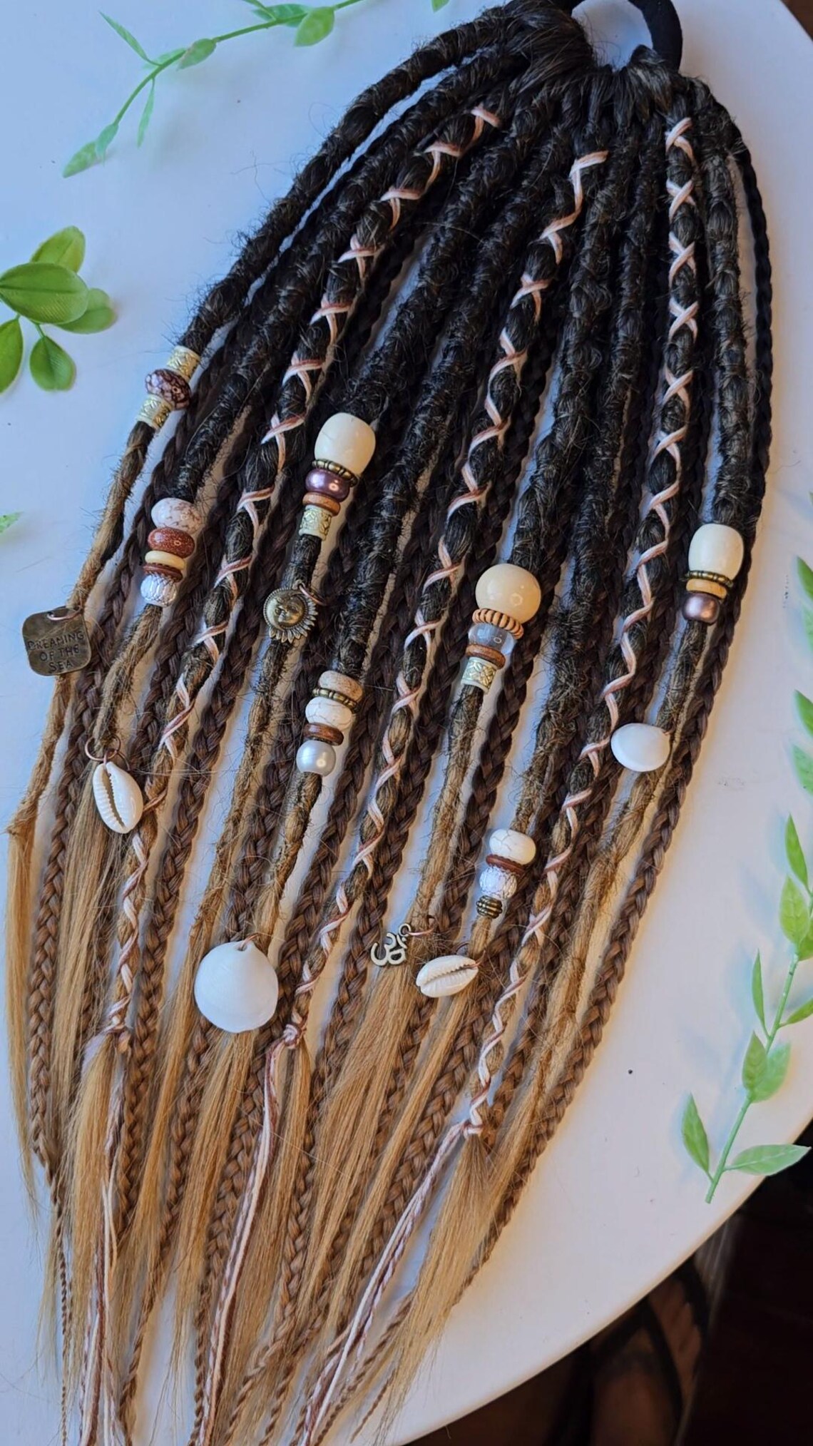 20 18inch Brown Ombre Dreadlock and Braid Extension Pony, Seashells ...