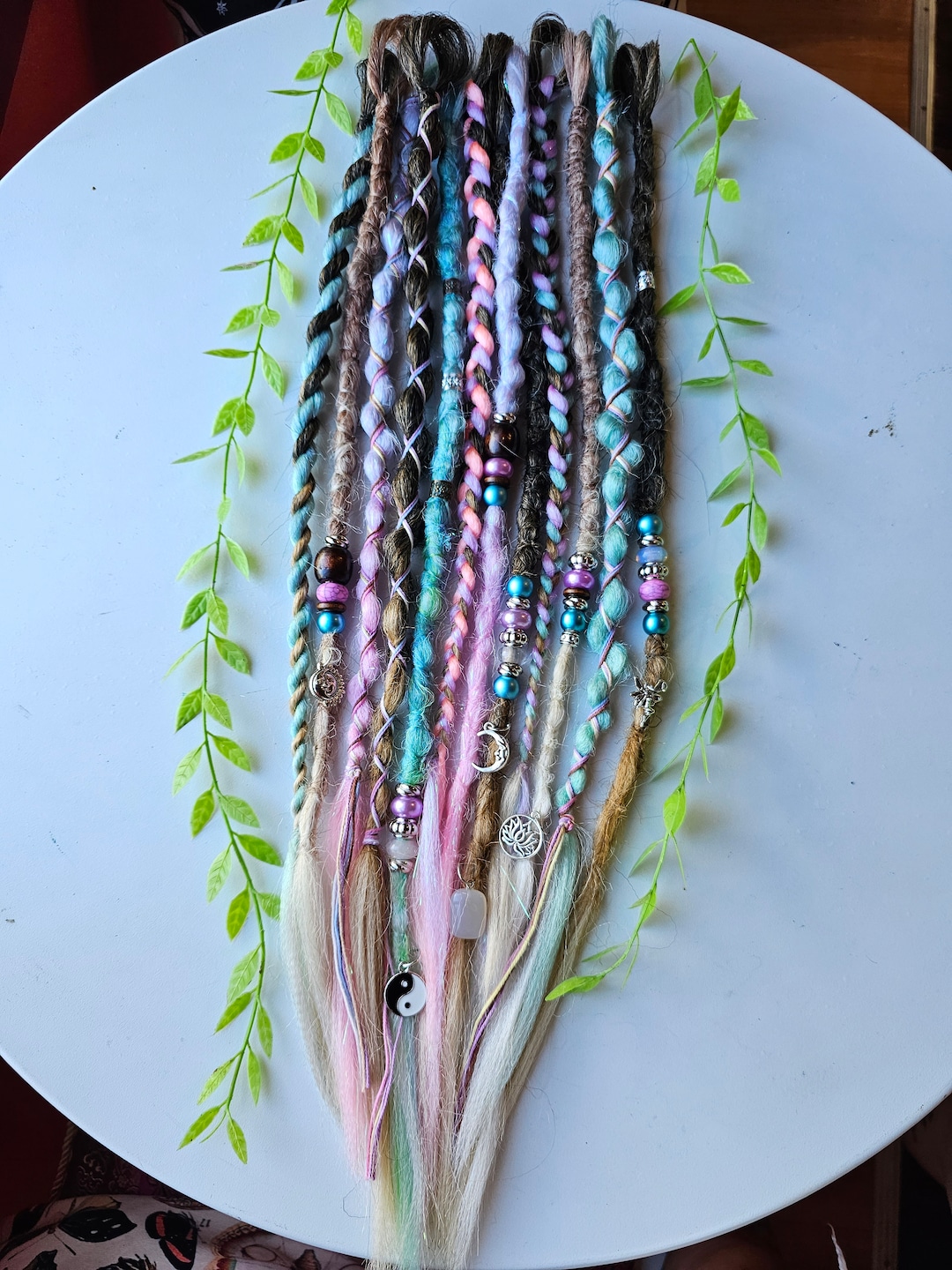Long Pastel & Brown Ombre Dreadlock Extensions Crystals (12 X 20-22 ...