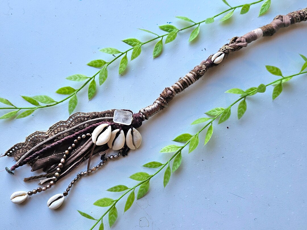 Long Cowrie Shell, Fresh Water Pearl and Clear Quartz Crystal. Beachy ...