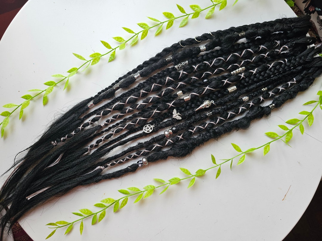 XL Black Goth Viking Dreadlock Extensions With Crystals ( 12 X 24-26 ...