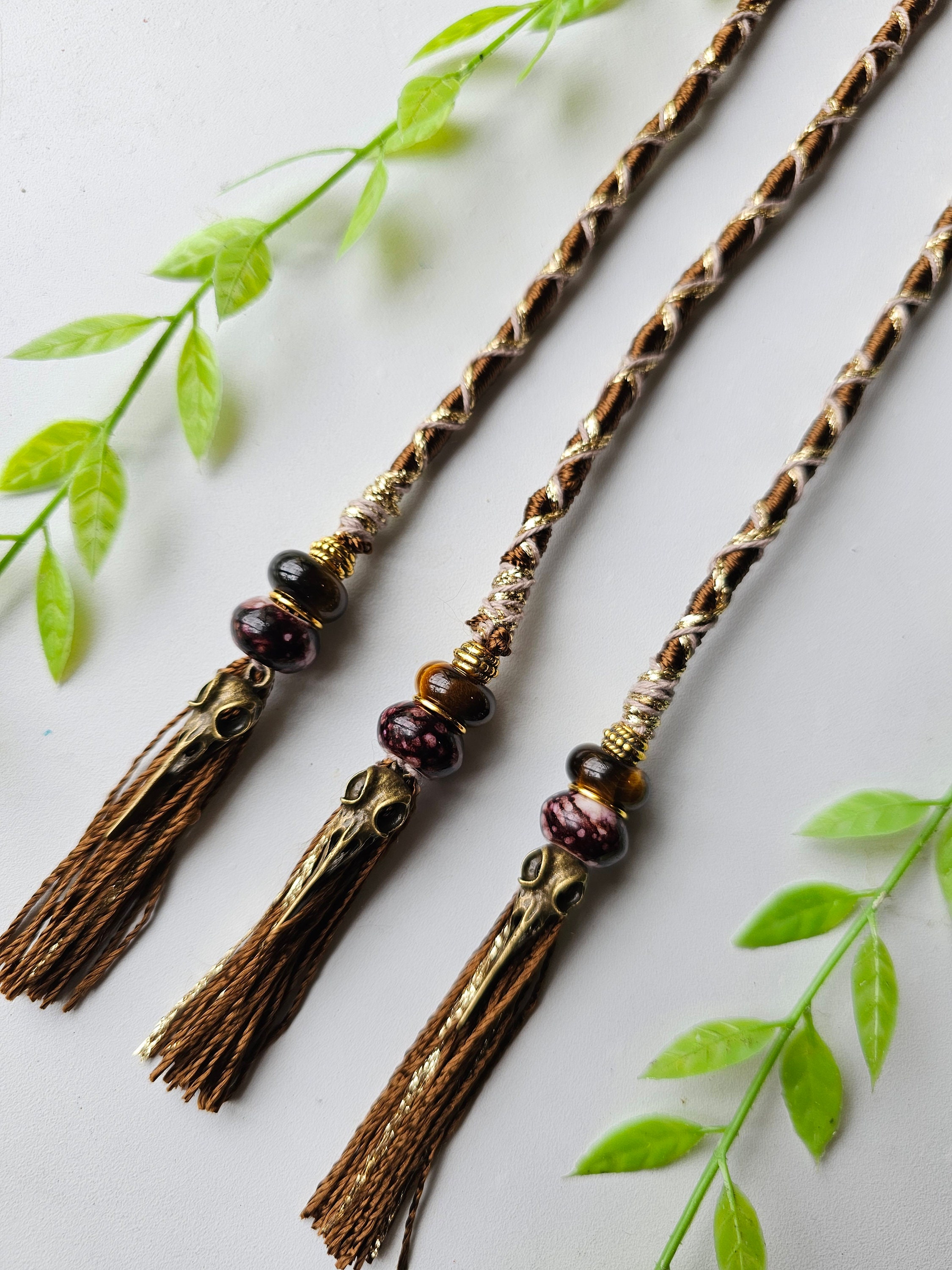 Viking Style Raven Bird Skull Pagan Hair Wrap, With Tigers Eye Crystal ...