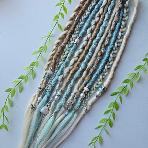 Long Blonde Ombre & Pastel Blue Dreadlock Extensions With Crystals ( 12 ...