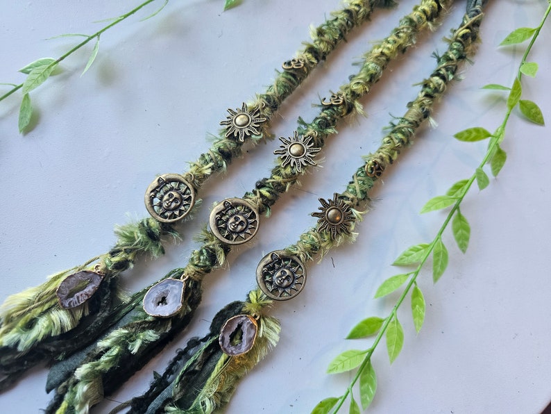 Agate Druzy Crystal Hair Wrap, Green Fairy Loc Extension With Om, Sun ...