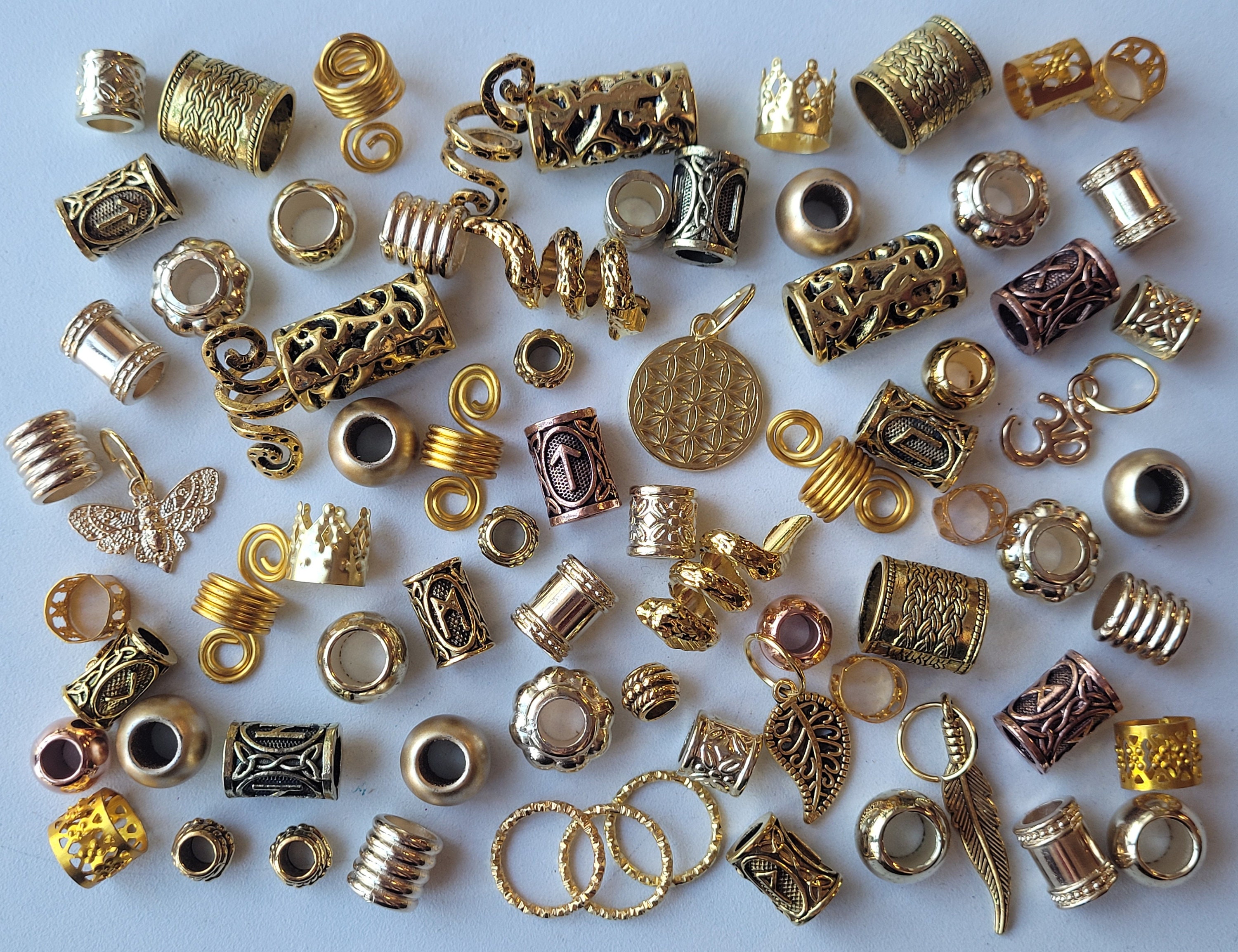 75 X Golden Dread Bead Mega Pack With Gold Dreadlock Beads, Coils ...