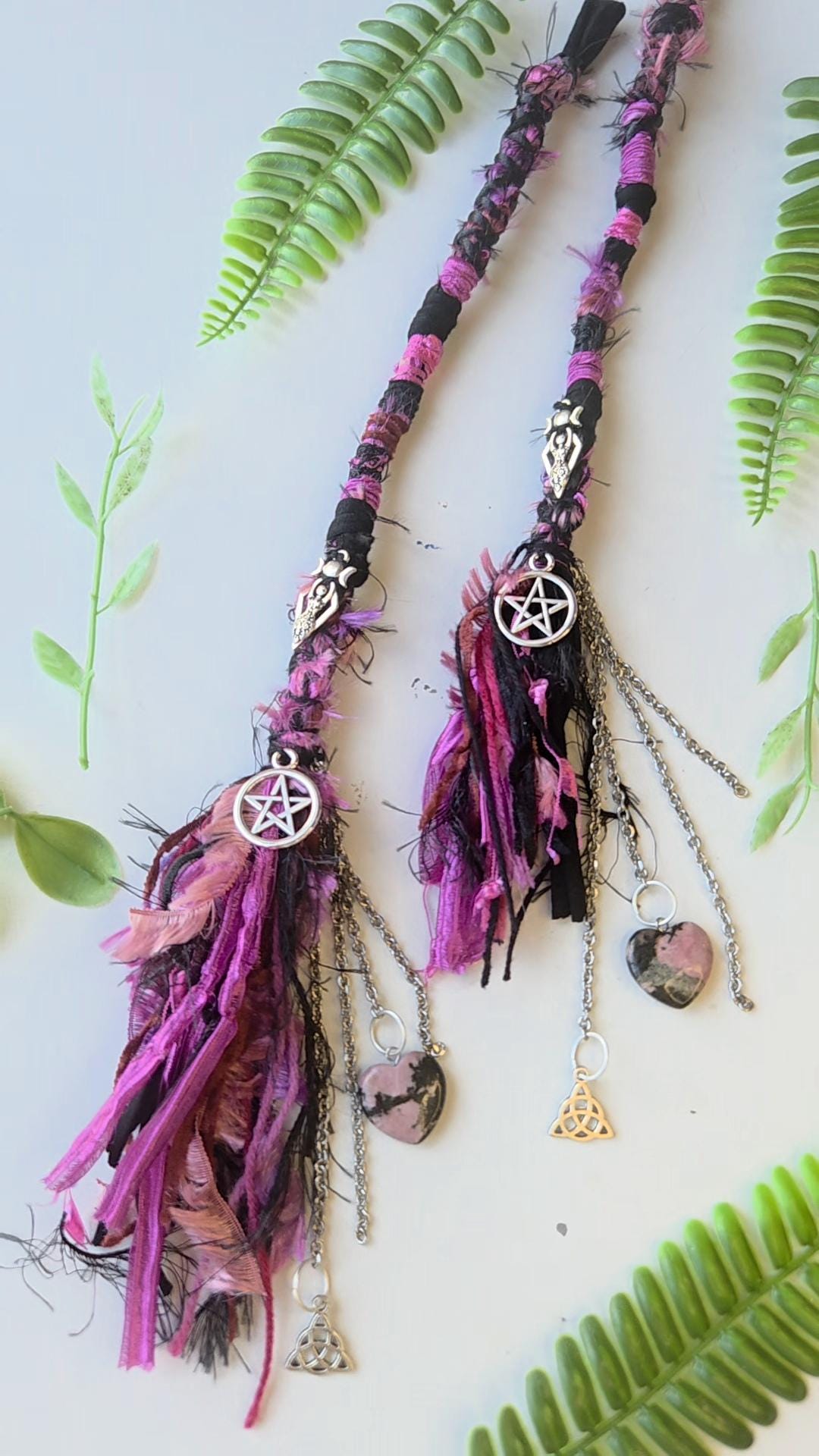 Gothic Pink and Black Strawberry Quartz Hair Wrap Extension. Fairy Lock ...