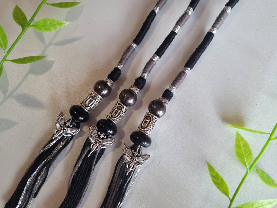 Death Moth, Rune & Onyx Crystal Hair Wrap Extension. Goth, Gothic Style ...