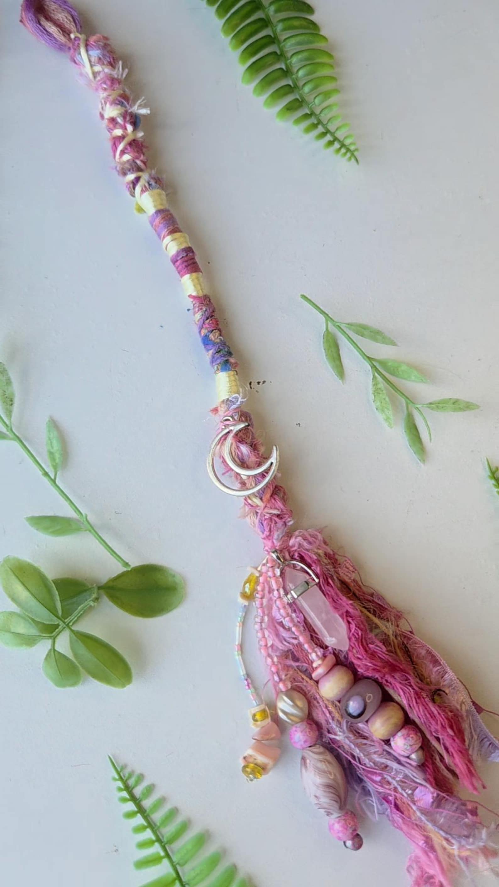 Hand Beaded Pastel Pink Rainbow Hair Wrap With Charms Fairy Lock Dread ...