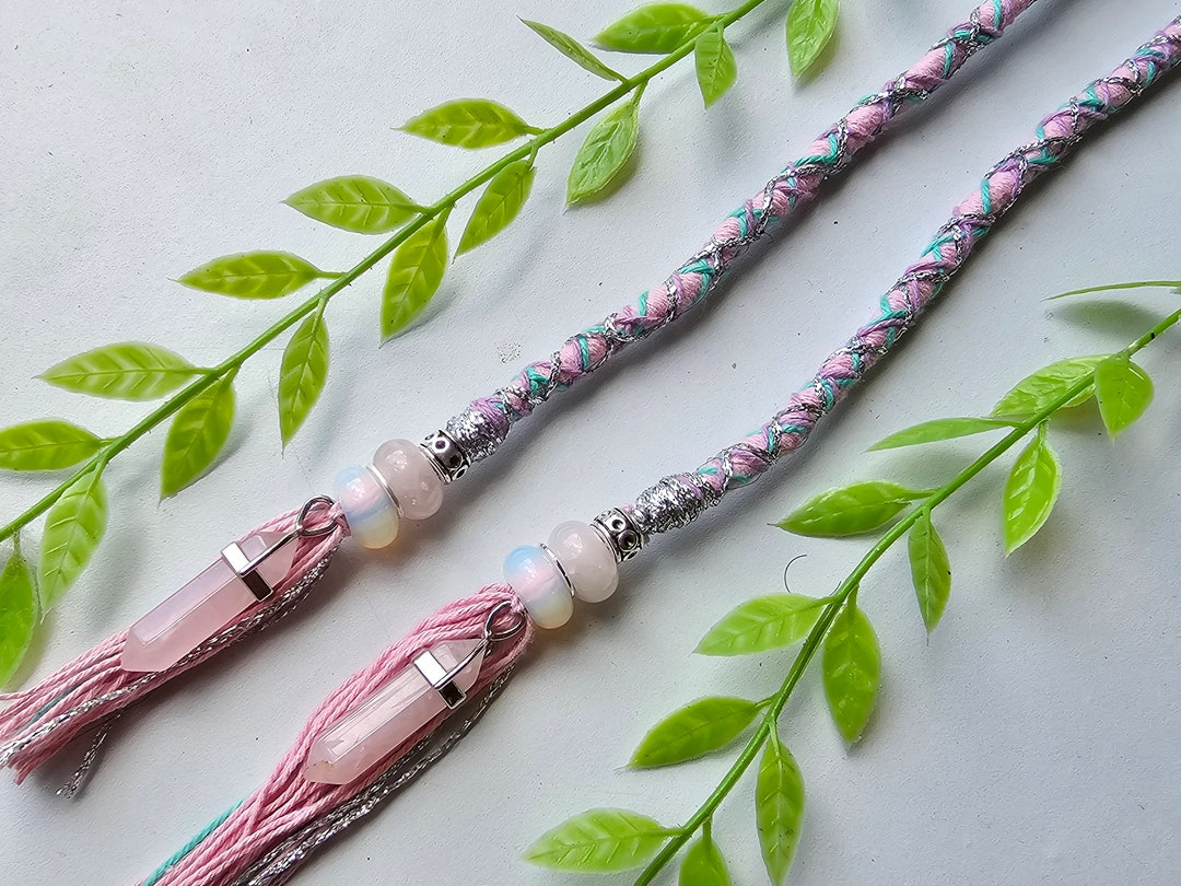 Rose Quartz & Opalite Crystal Hair Wrap Extension. Mixed Pastel, Pink ...