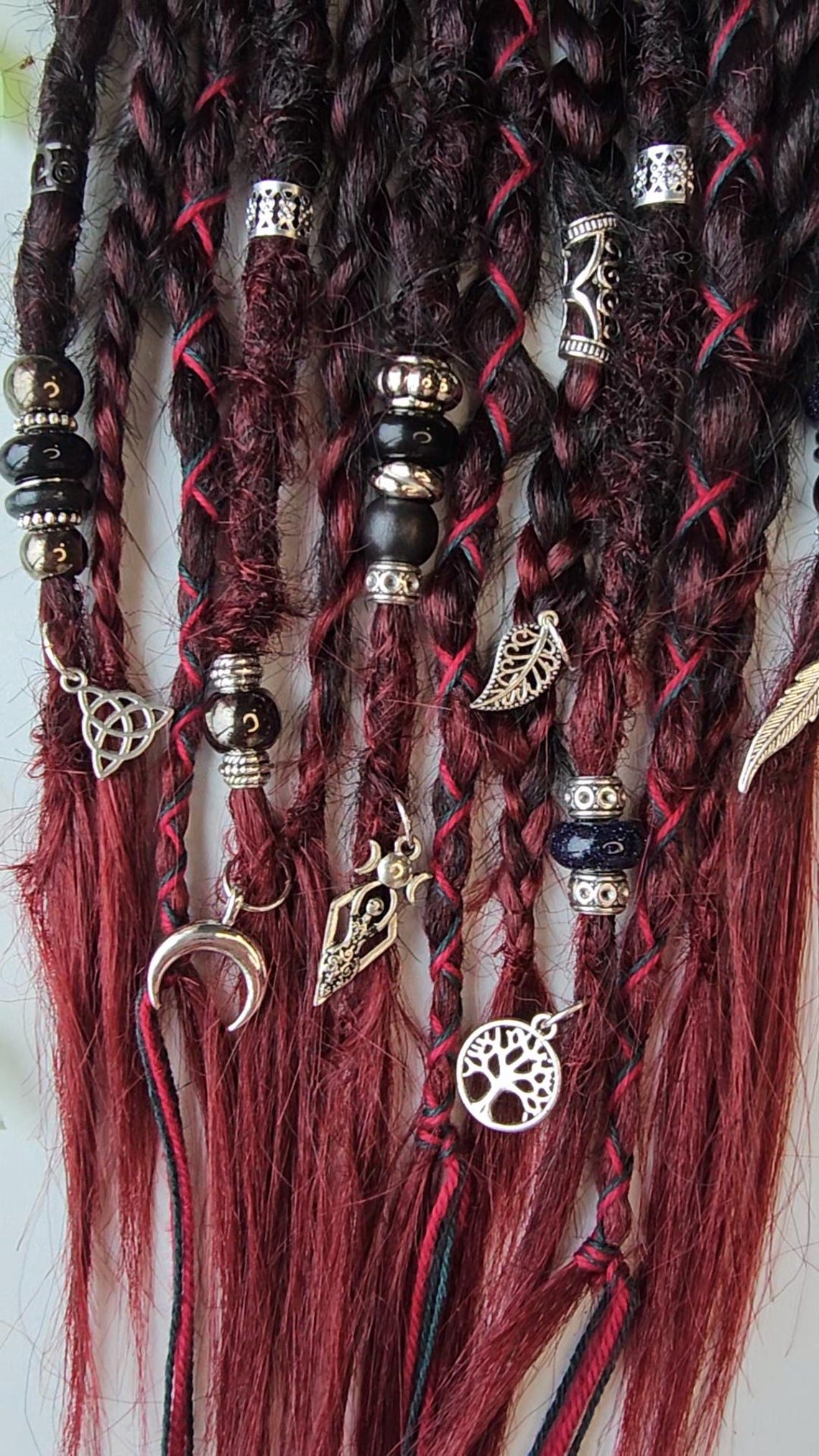 Short Black & Red Gothic Dreadlock Extensions, Mixed Crystals, Charms ...
