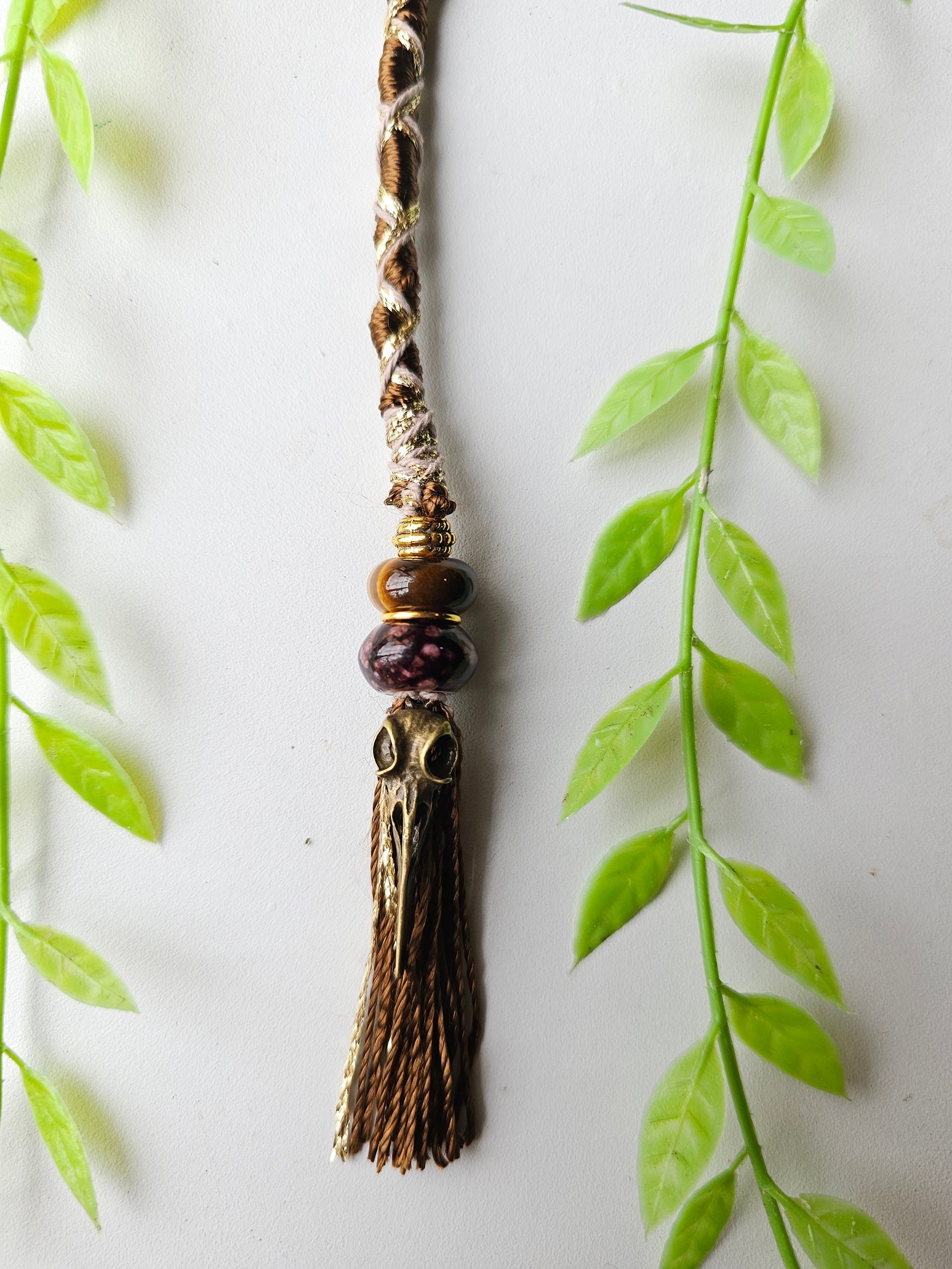 Viking Style Raven Bird Skull Pagan Hair Wrap, With Tigers Eye Crystal ...
