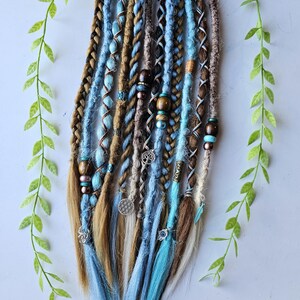 Mid Length Brown Ombre & Blue Dreadlock Extensions. Mixed Crystal Boho ...