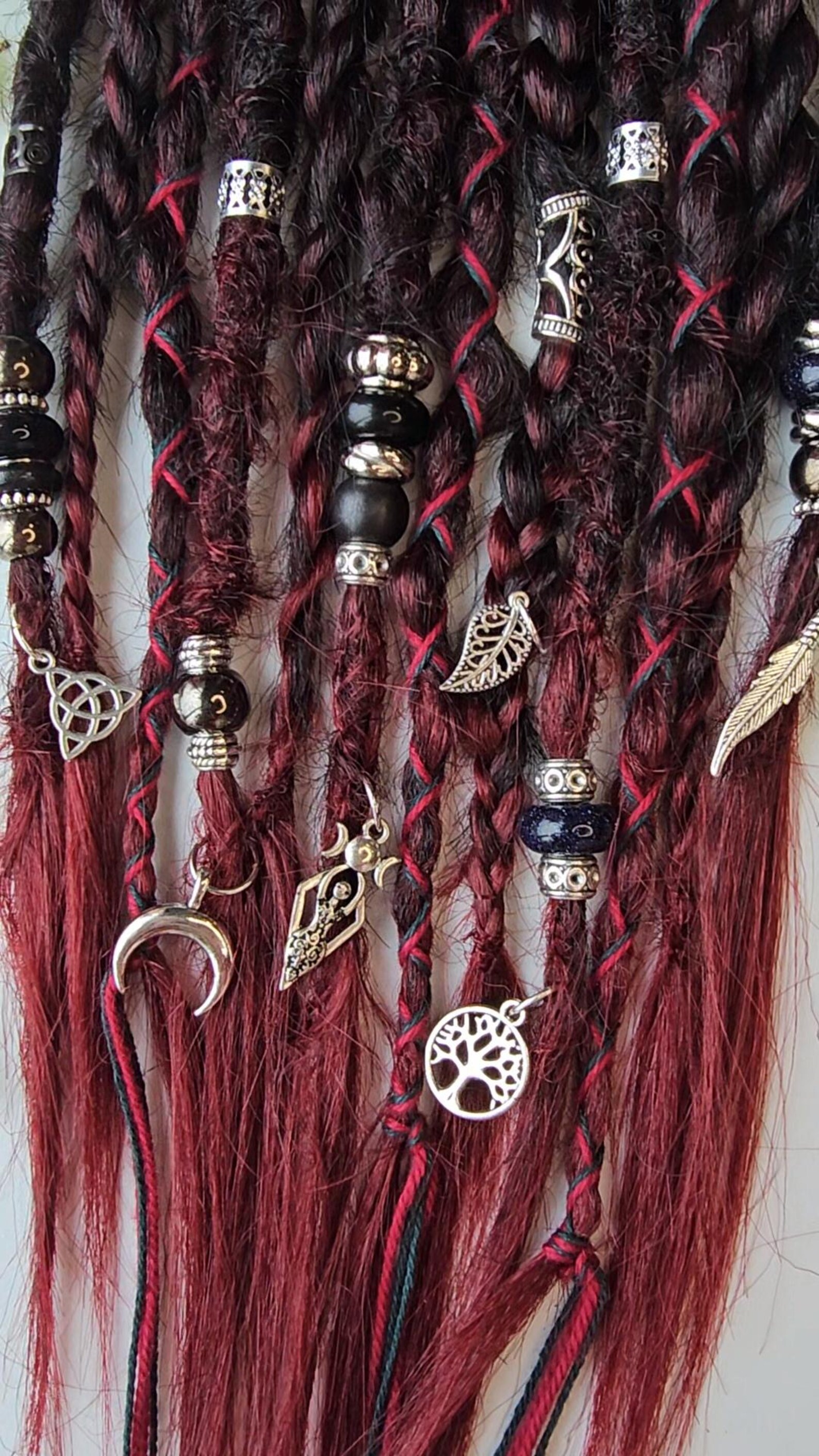 Short Black & Red Gothic Dreadlock Extensions, Mixed Crystals, Charms ...